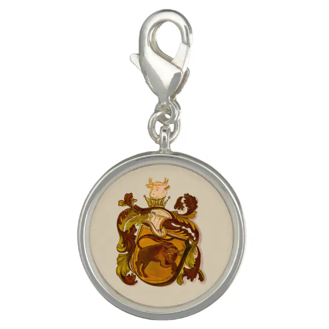 Vintage German Brown and Gold Taurus Coat of Arms Charm | Zazzle