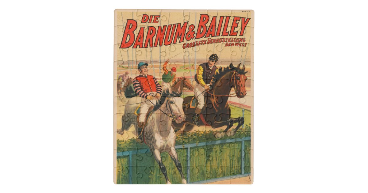Vintage German Circus Poster Of Jockeys On Horses Jigsaw Puzzle | Zazzle