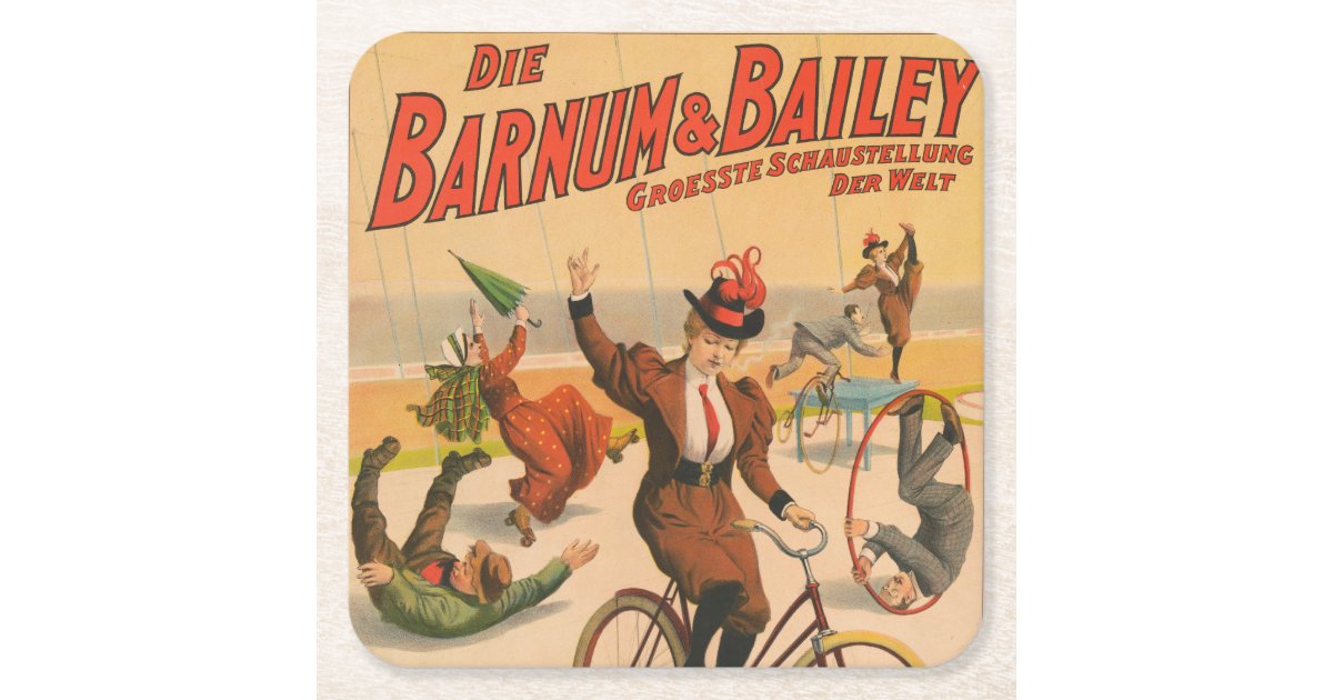 Vintage German Circus Poster Of Performers, 1900. Square Paper Coaster ...
