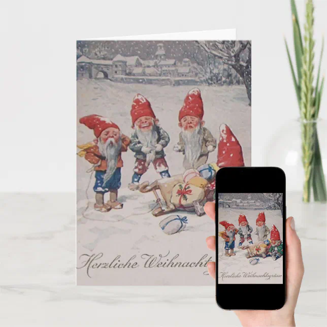 Vintage German Dwarfs Elves Christmas Card | Zazzle