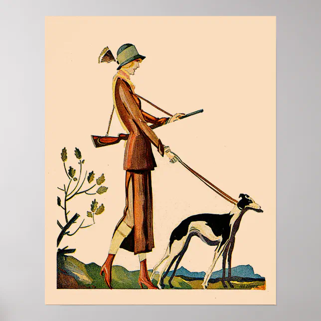 Vintage German Magazine Cover Woman with Greyhound Poster | Zazzle