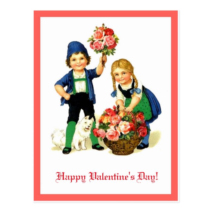 Vintage German Valentine Children & Flowers copy Postcard | Zazzle.com