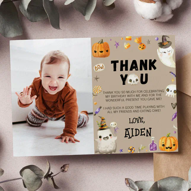Vintage Ghost Birthday Photo Thank You Card | Zazzle