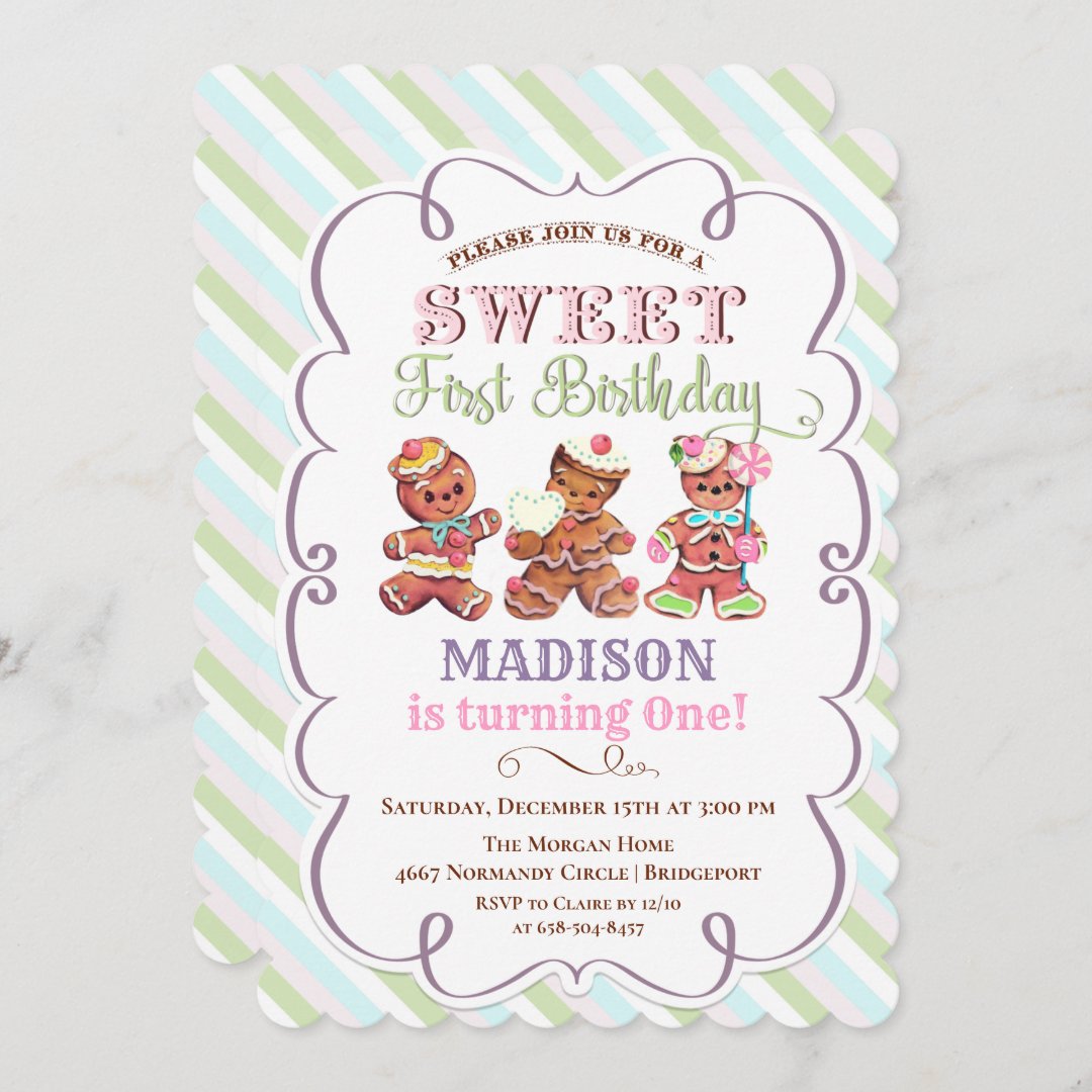 Vintage Gingerbread 1st Birthday Invitation | Zazzle