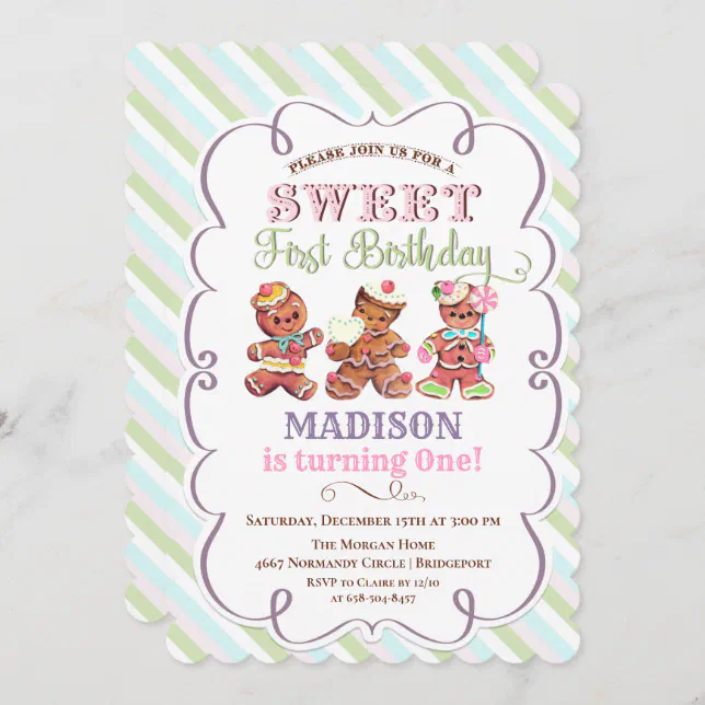 Vintage Gingerbread 1st Birthday Invitation | Zazzle