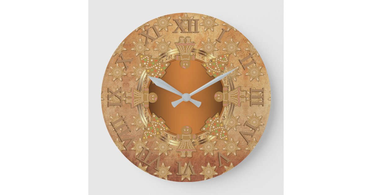 Vintage Gingerbread Christmas Large Clock | Zazzle