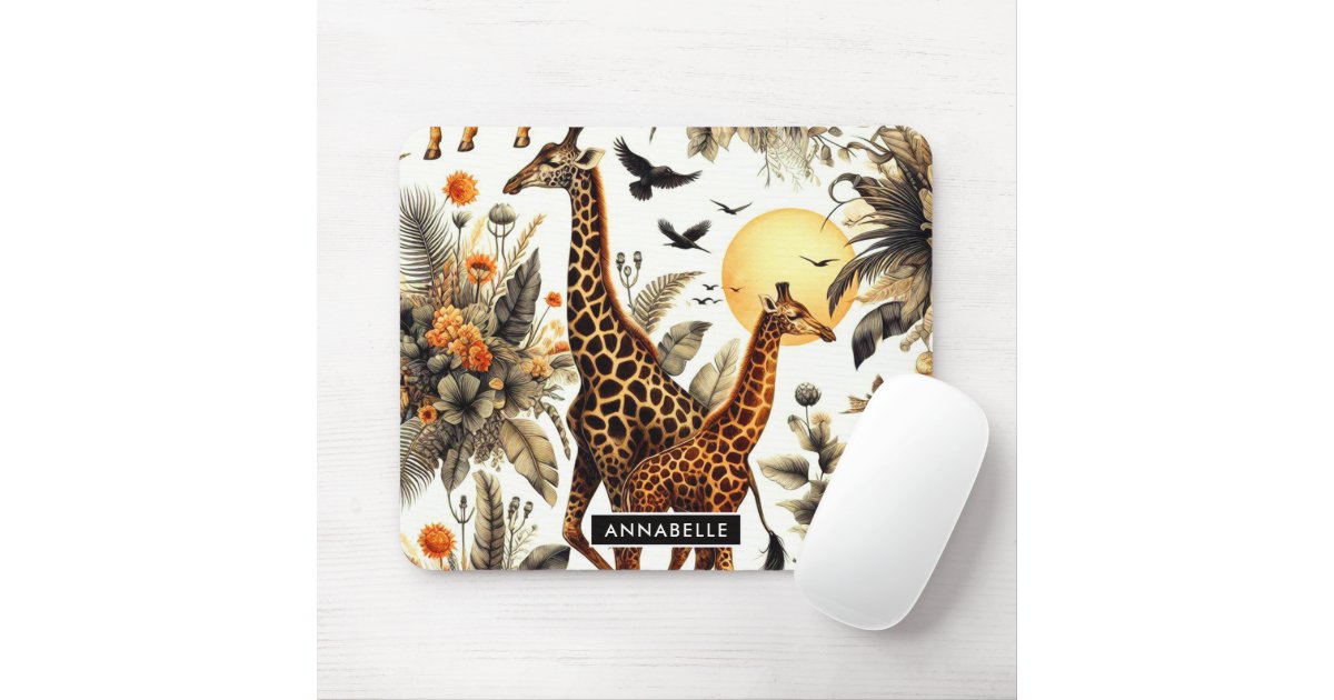 Vintage Giraffe Floral Watercolor Mouse Pad | Zazzle