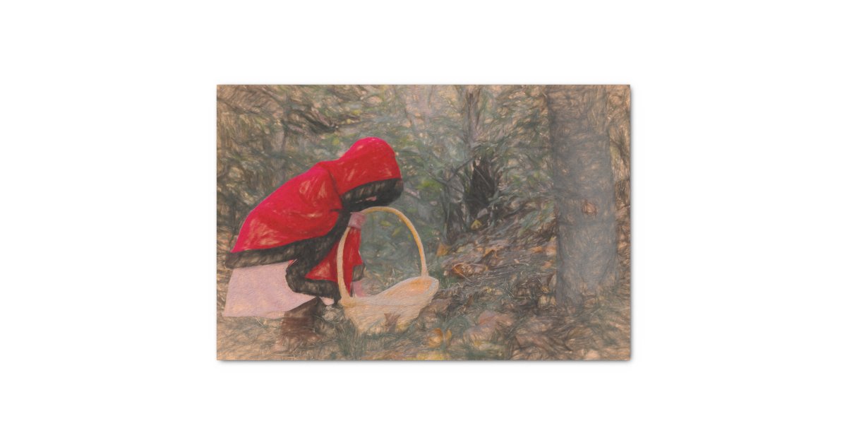 Vintage Girl Red Cape Autumn Forest Sketch Art Tissue Paper | Zazzle