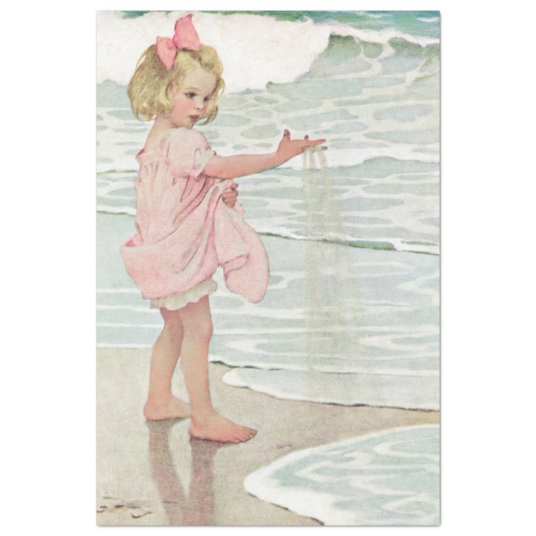 Vintage Girl Sandy Beach Nautical Ocean Tissue Paper | Zazzle