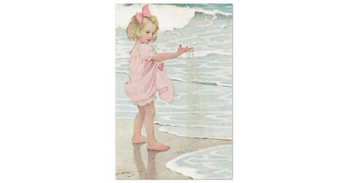 Vintage Girl Sandy Beach Nautical Ocean Tissue Paper | Zazzle