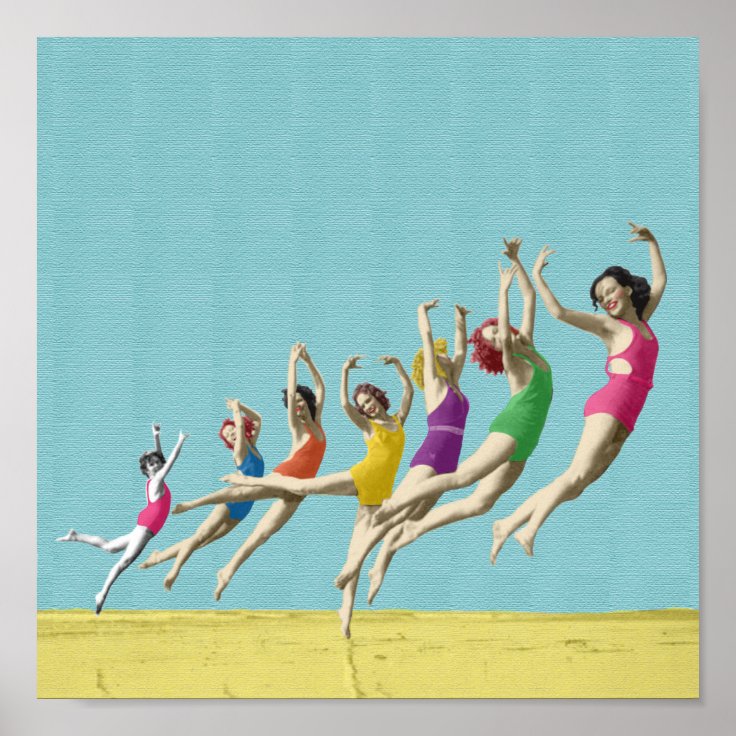 Vintage Girls Leaping on the Beach Poster | Zazzle