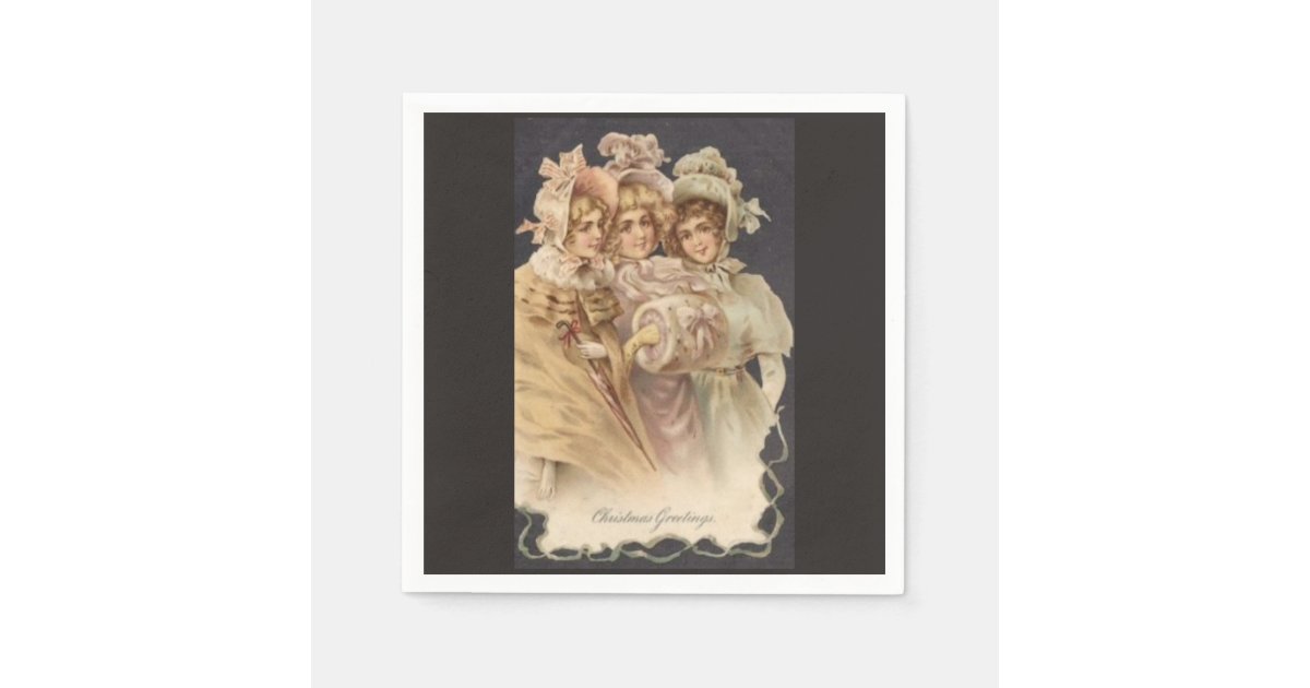Vintage Girls Victorian Christmas Paper Napkins | Zazzle