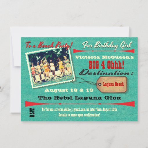 Vintage Girl's Weekend Beach Party Invitation | Zazzle