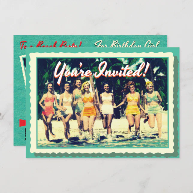 Vintage Girl's Weekend Beach Party Invitation | Zazzle