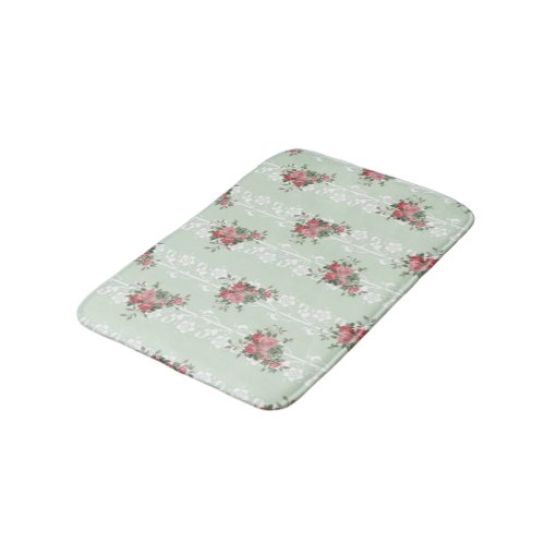 Vintage Girly Pink Floral Bath Mat | Zazzle