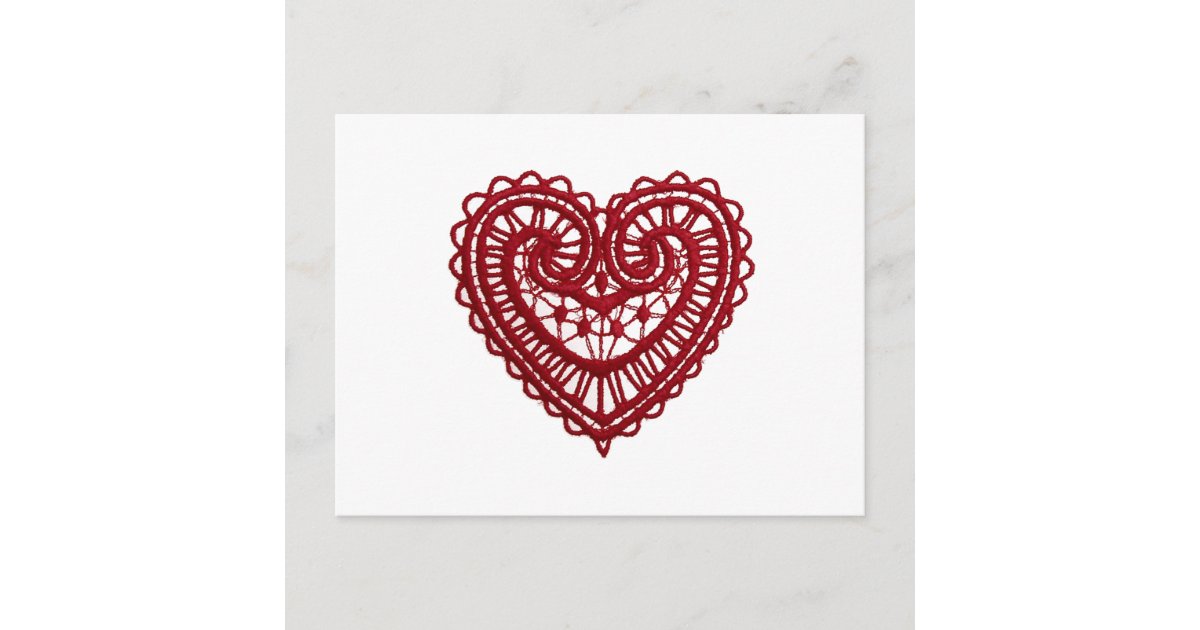 Vintage Girly Red Lace Heart Postcard | Zazzle