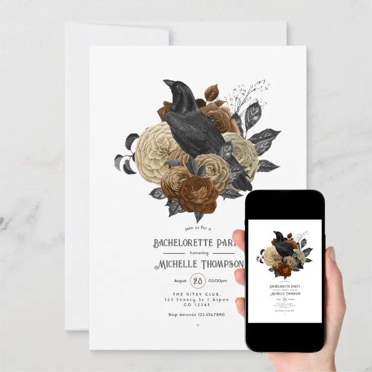 Vintage Glam Amber Raven Gothic Bachelorette Party Invitation | Zazzle