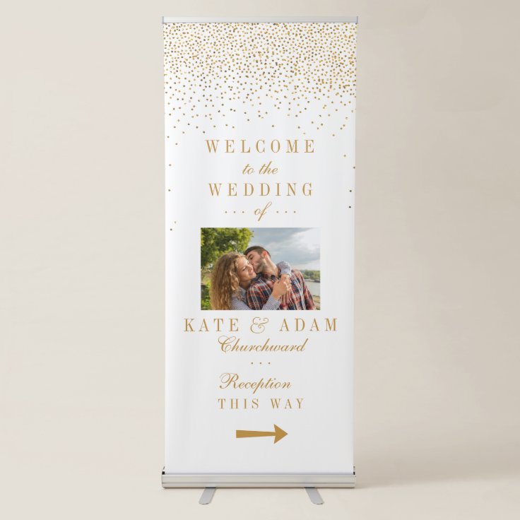 Vintage Glam Gold Confetti Wedding Welcome Sign | Zazzle