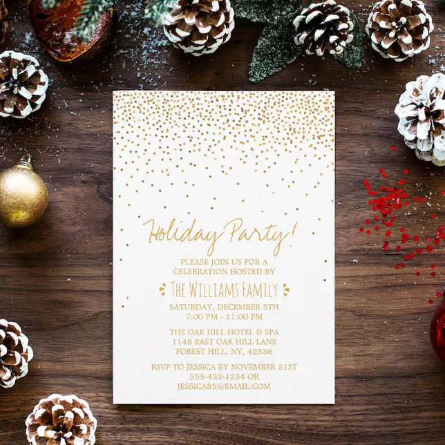 Vintage Glam White & Gold Holiday Party Invitation | Zazzle