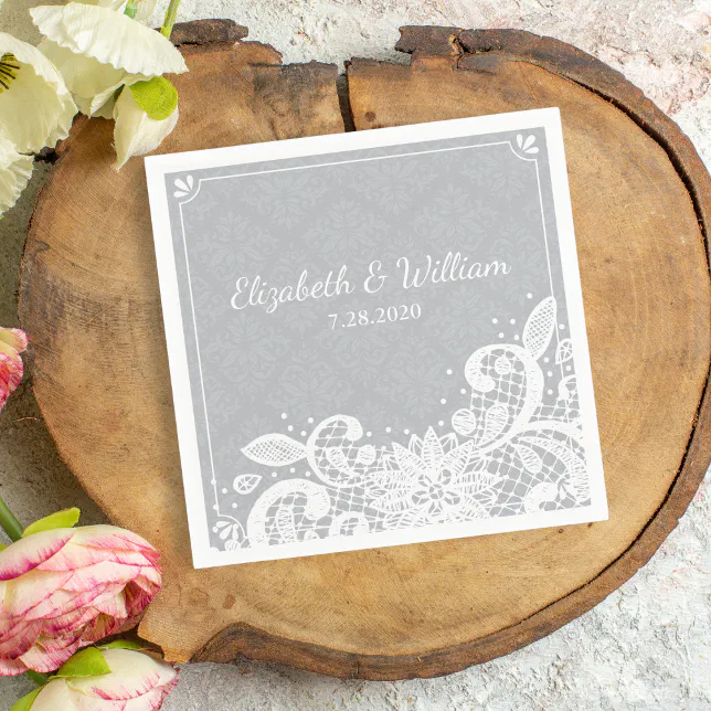 VIntage Glam White Lace Rustic Wedding Custom Paper Napkins | Zazzle