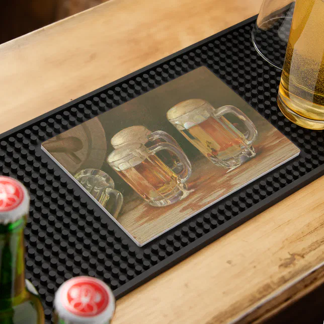 Vintage Glass Beer Steins and Keg Bar Mat | Zazzle