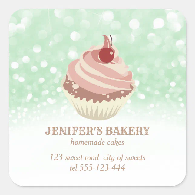 Vintage glittery Homemade cupcakes and sweets Square Sticker | Zazzle