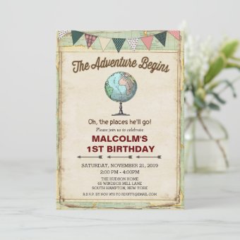 Vintage Globe Travel 1st Birthday Invitation | Zazzle