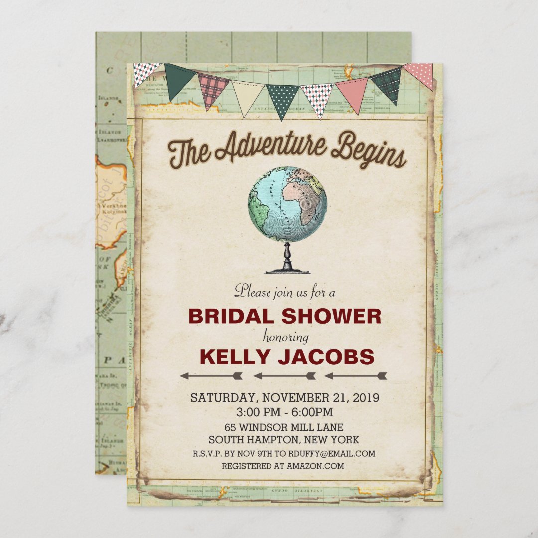 Vintage Globe Travel Bridal Shower Invitation | Zazzle