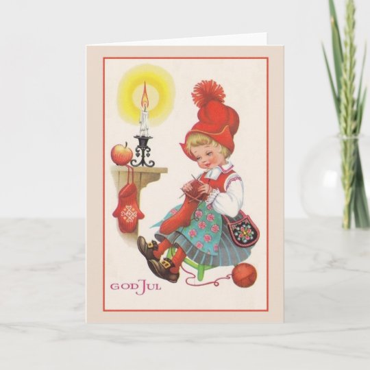 Vintage God Jul Scandinavian Christmas Card | Zazzle.com