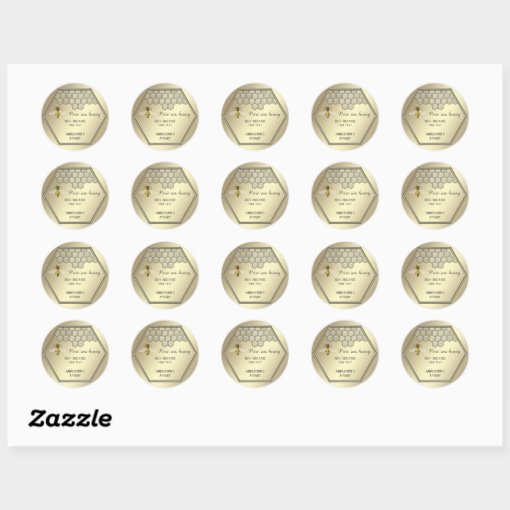 Vintage gold bee honey comb honey jar classic round sticker | Zazzle