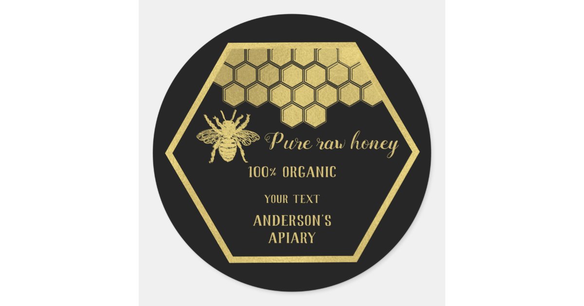 Vintage gold bee honey comb honey jar classic round sticker | Zazzle