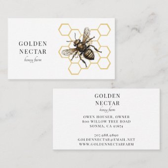 Vintage Gold Bee Logo Honeybee Beekeeper Business Card | Zazzle