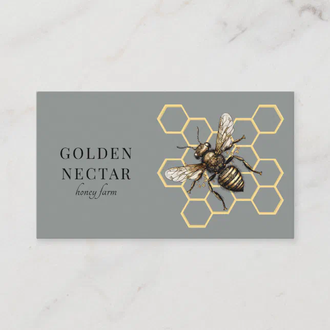 Vintage Gold Bee Logo Honeybee Beekeeper Business Card | Zazzle