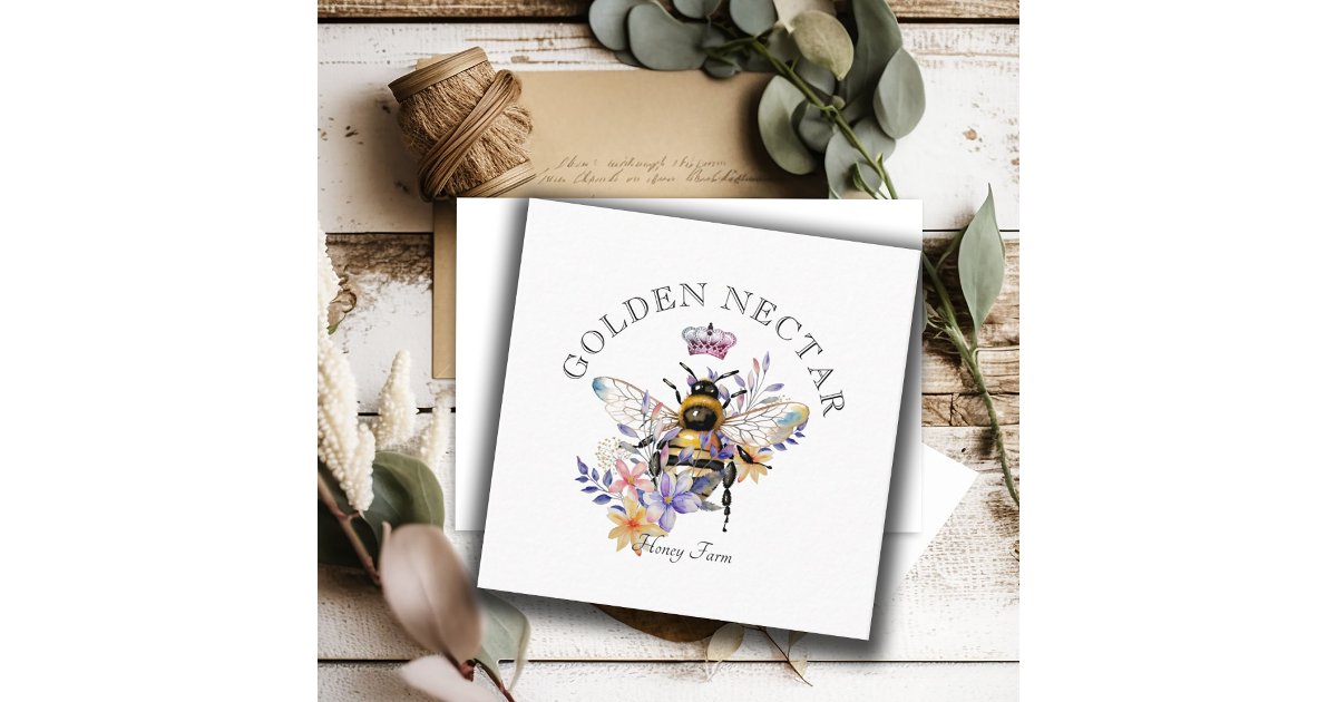 Vintage Gold Bee Logo Honeybee Beekeeper Square Business Card | Zazzle