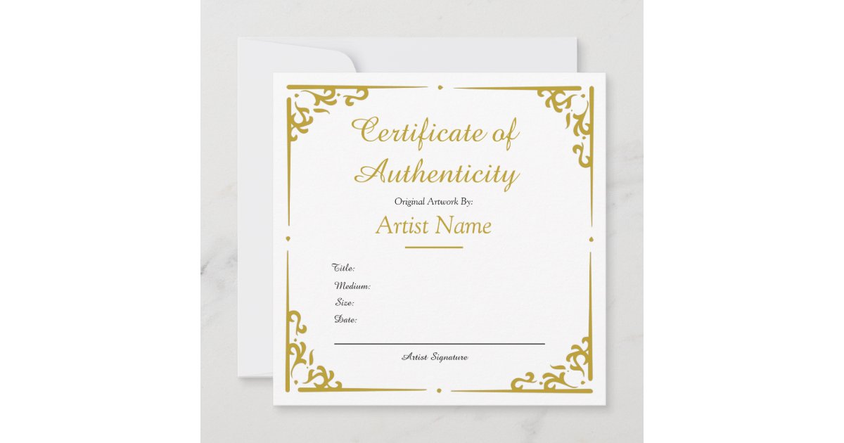 Vintage Gold Certificate of Authenticity for Art | Zazzle