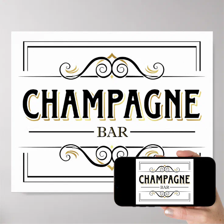 Vintage Gold CHAMPAGNE BAR Sign Print | Zazzle