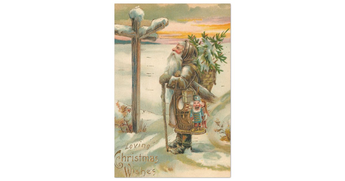Vintage Gold Father Christmas in Snow Tissue Paper | Zazzle