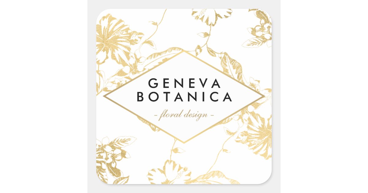 Vintage Gold Floral Pattern on White Designer Square Sticker | Zazzle