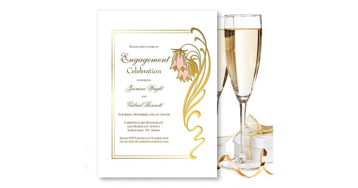 Vintage Gold Frame Engagement Party Invitation | Zazzle