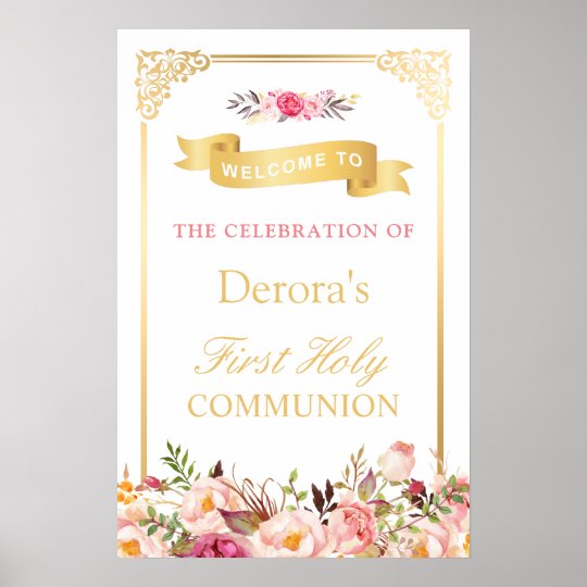 Vintage Gold Frame Floral | First Holy Communion Poster | Zazzle.com