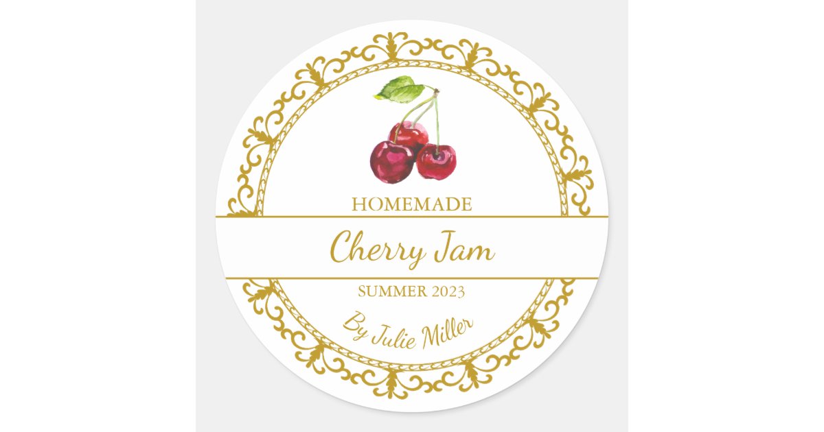 Vintage Gold Homemade Cherry Jam Label | Zazzle