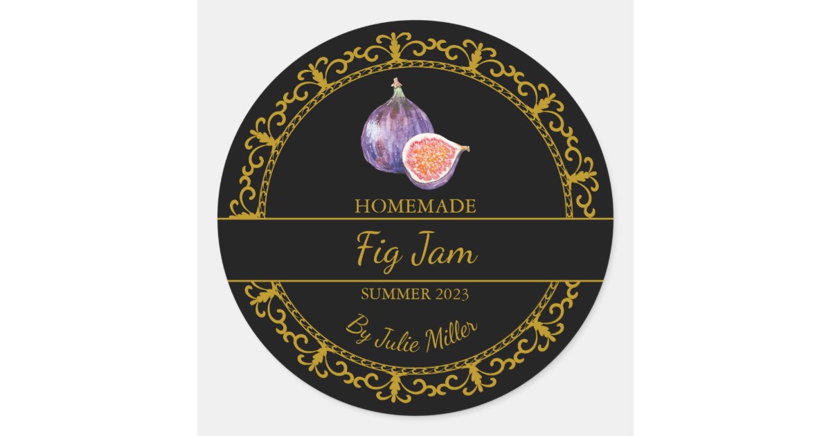 Vintage Gold Homemade Fig Jam Label | Black | Zazzle