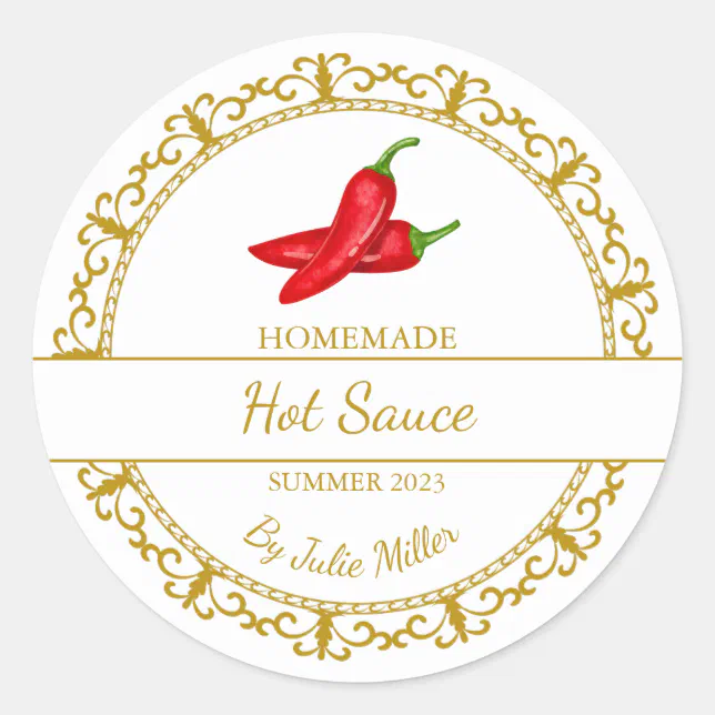 Vintage Gold Homemade Hot Chili Sauce Label | Zazzle