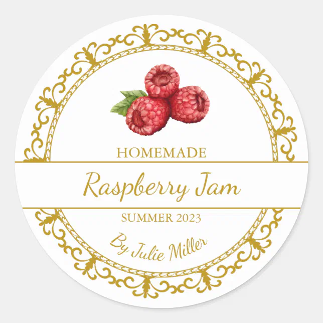 Vintage Gold Homemade Raspberry Jam Label | Zazzle