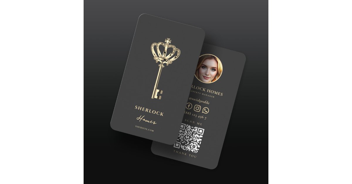 Vintage Gold Key Real Estate Agent QR Business Card | Zazzle