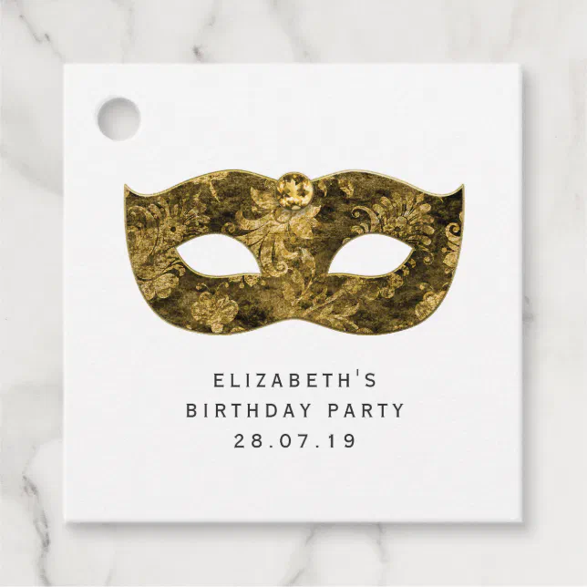 Vintage Gold Masquerade Mask and Damask Favor Tags | Zazzle