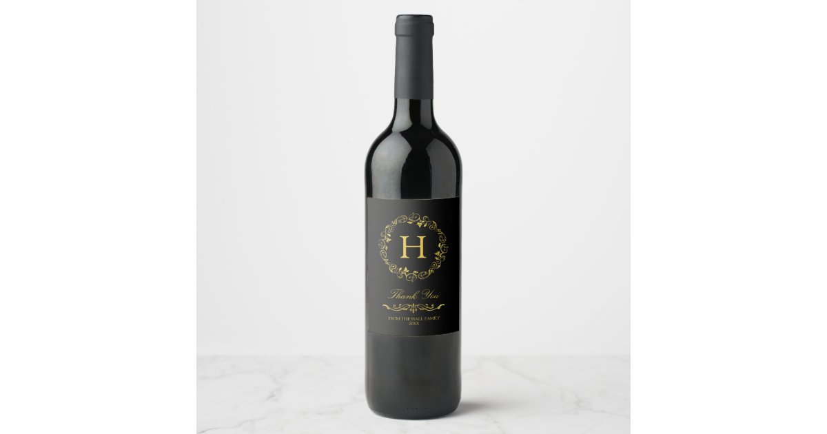 Vintage Gold Monogram Wine Label | Zazzle