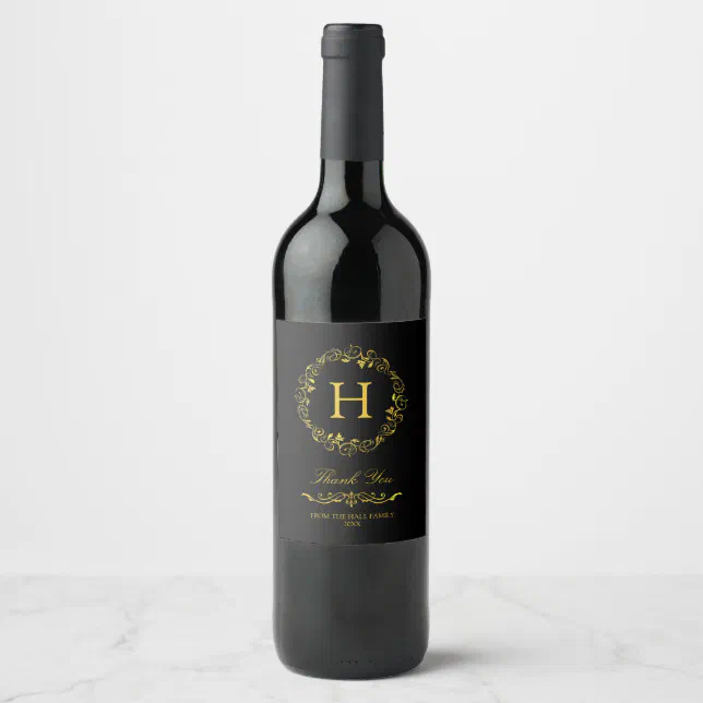 Vintage Gold Monogram Wine Label | Zazzle