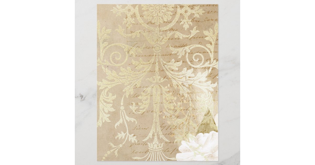 Vintage Gold Ornate Floral Script Scrapbook Paper | Zazzle