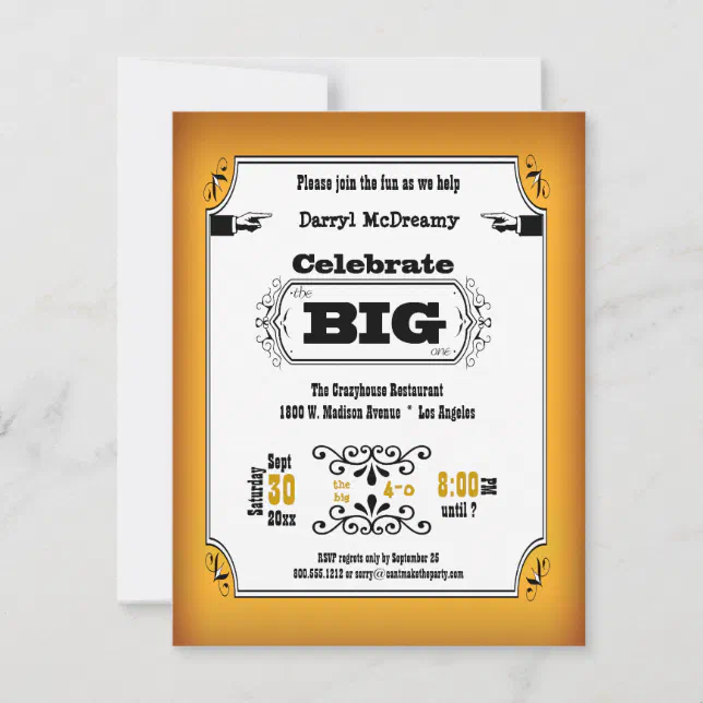 Vintage Gold Playbill Birthday Party Invitation | Zazzle